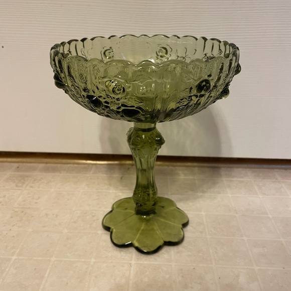 Accents | Vintage Fenton Green Art Glass Colonial Rose Compote Bowl ...
